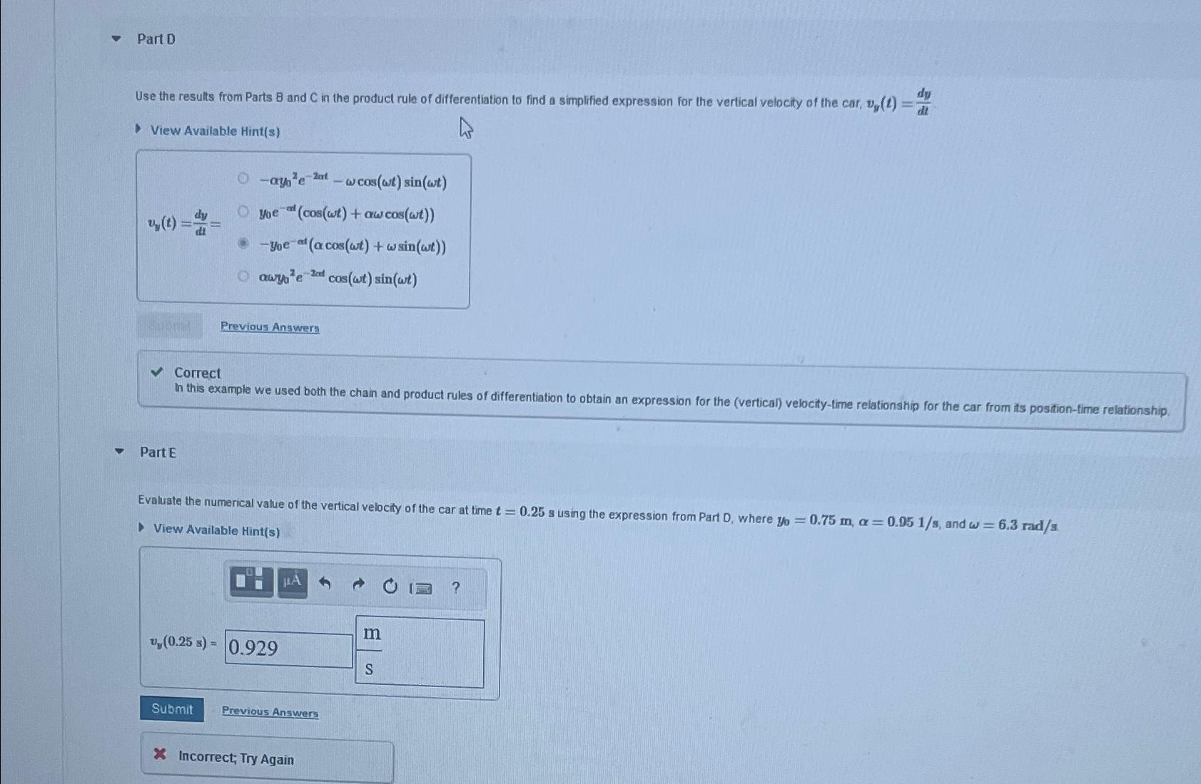 Solved Part D\\nUse the results from Parts B and C in the | Chegg.com