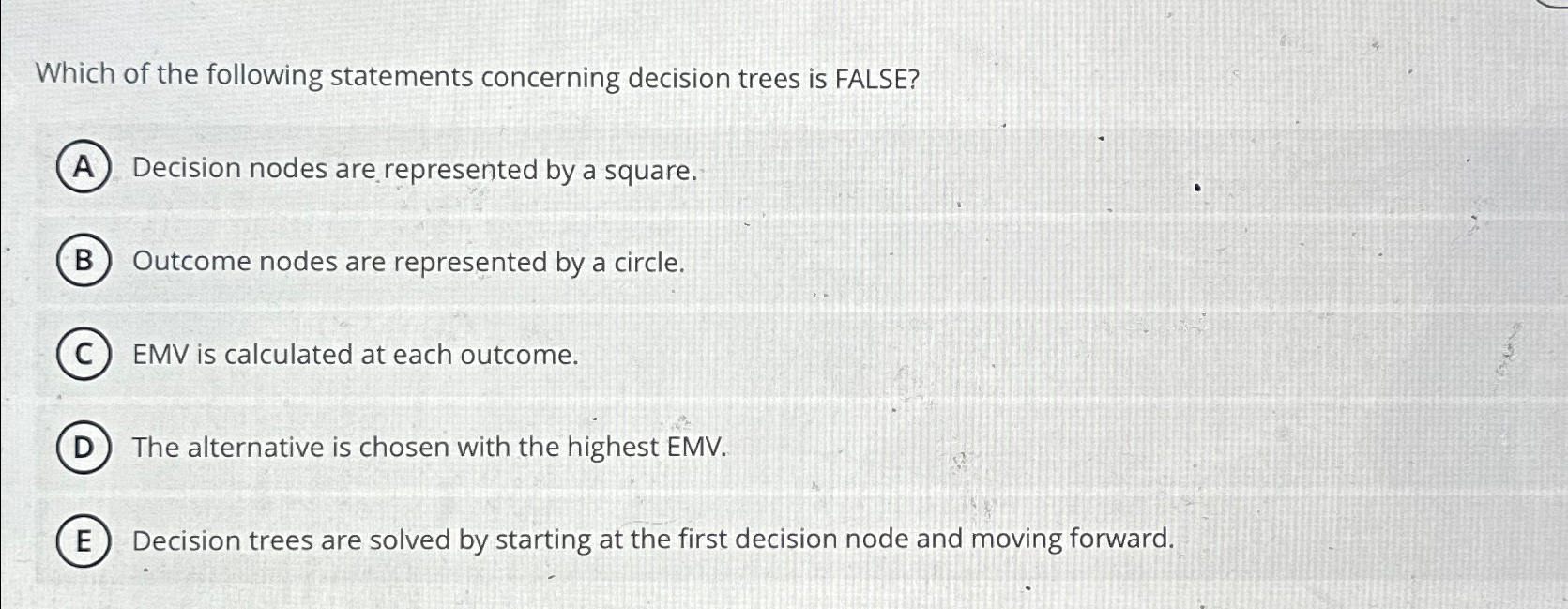 Solved Which of the following statements concerning decision | Chegg.com