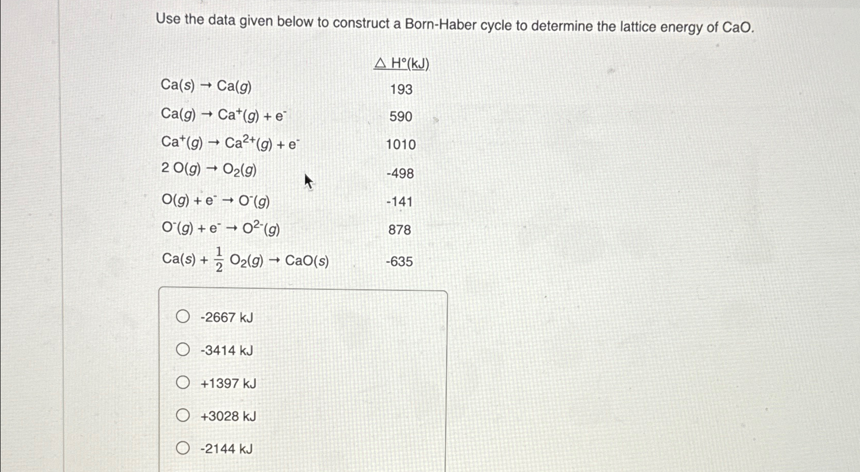 Use the data given below to construct a Born-Haber | Chegg.com
