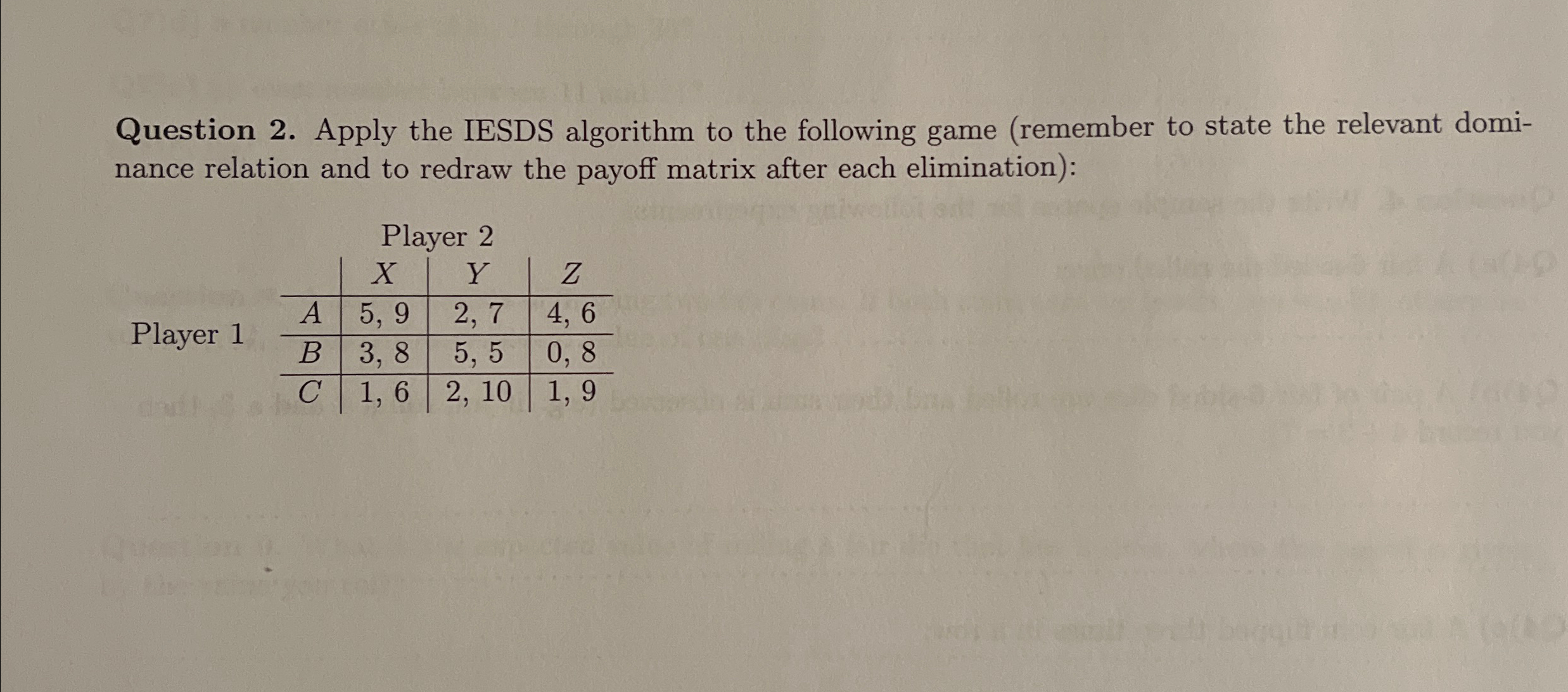 Solved Question 2. ﻿Apply the IESDS algorithm to the | Chegg.com