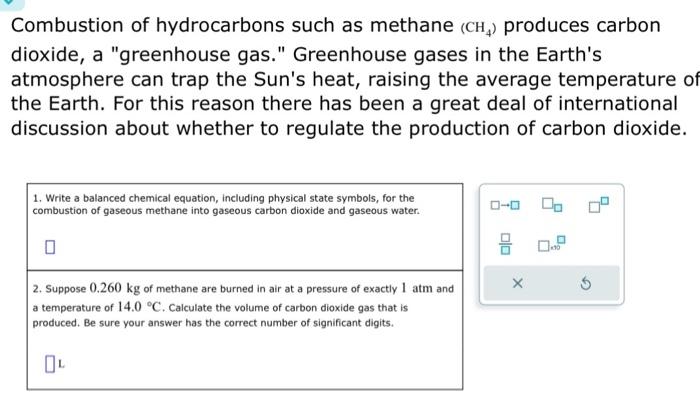 Solved Combustion of hydrocarbons such as methane (CH4) | Chegg.com
