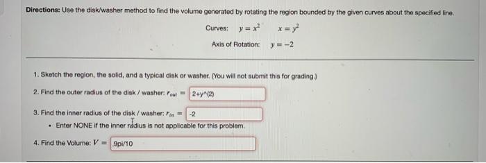 Solved Directions: Use the disk/washer method to find the | Chegg.com