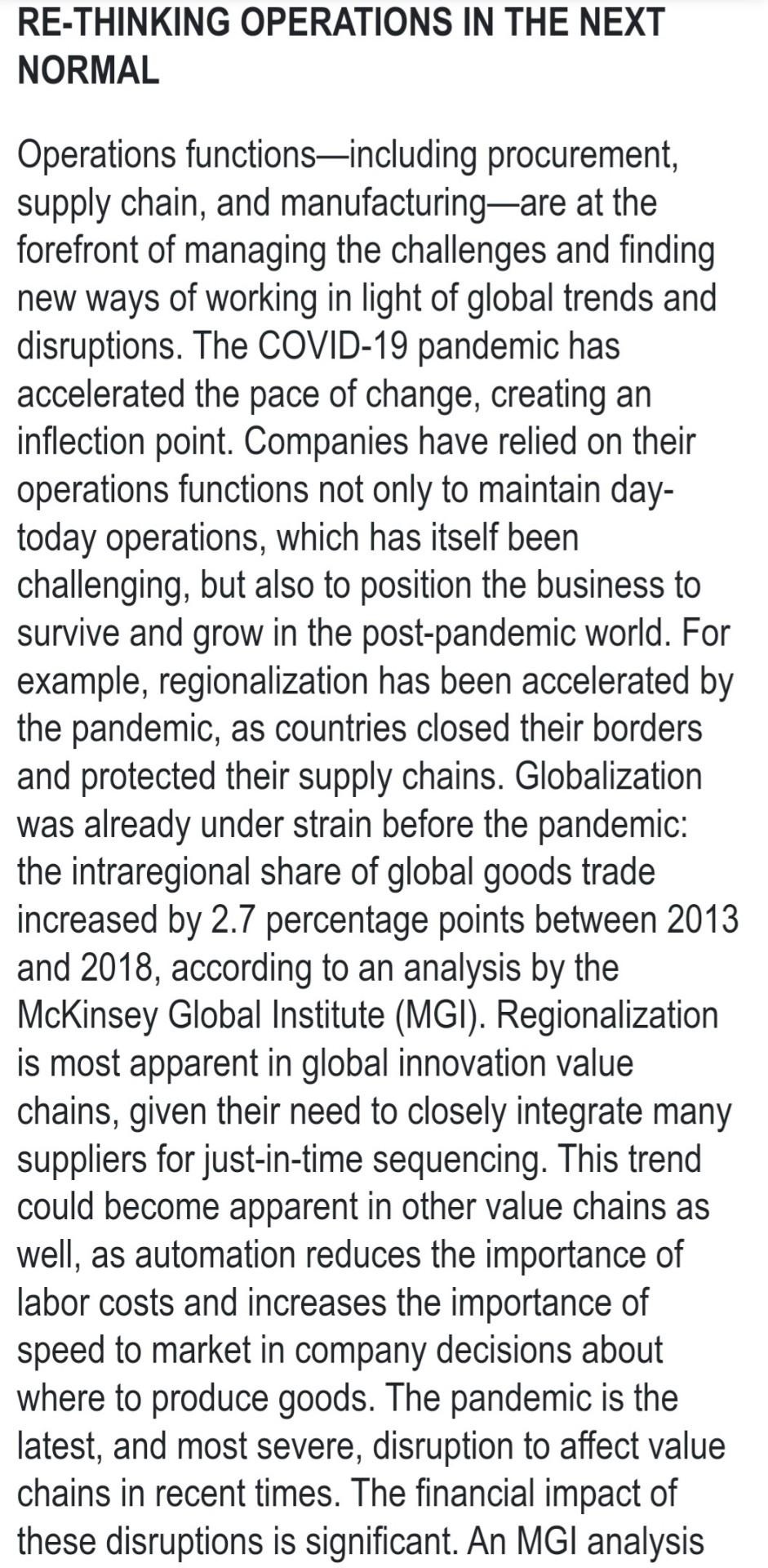 Solved RE-THINKING OPERATIONS IN THE NEXT NORMAL Operations | Chegg.com