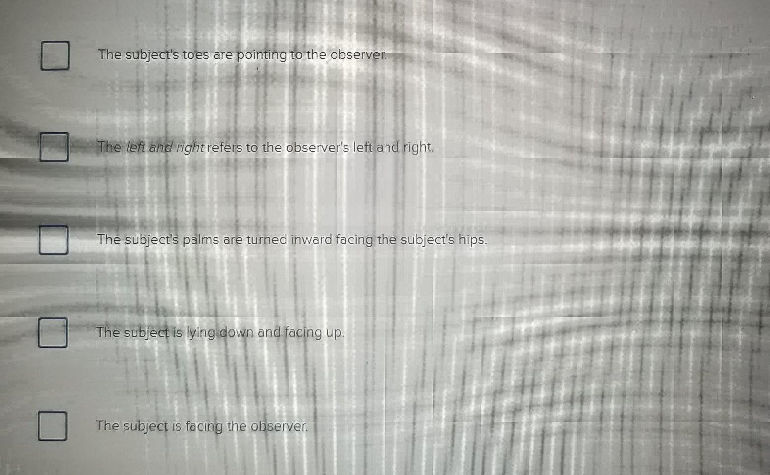 Solved The subject's toes are pointing to the observer. The | Chegg.com