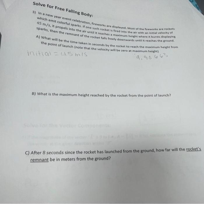 Solved Solve for Free Falling Body: 3) In a new year event | Chegg.com