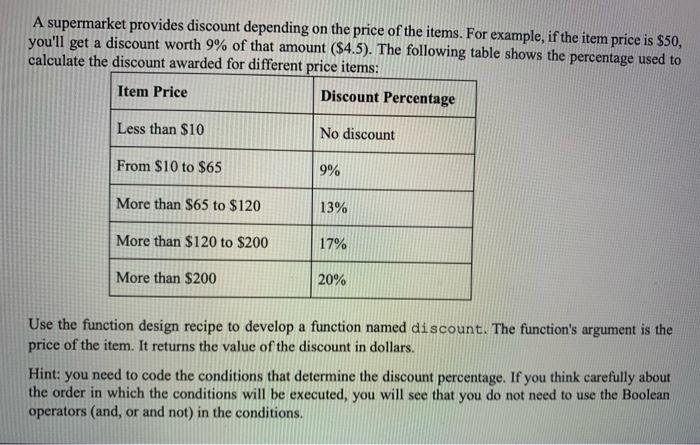 Solved A supermarket provides discount depending on the | Chegg.com