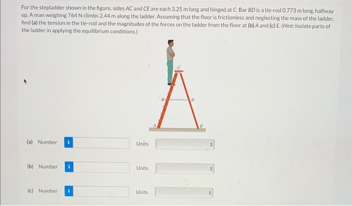 Solved For the stepladder shown in the figure, sides AC and | Chegg.com