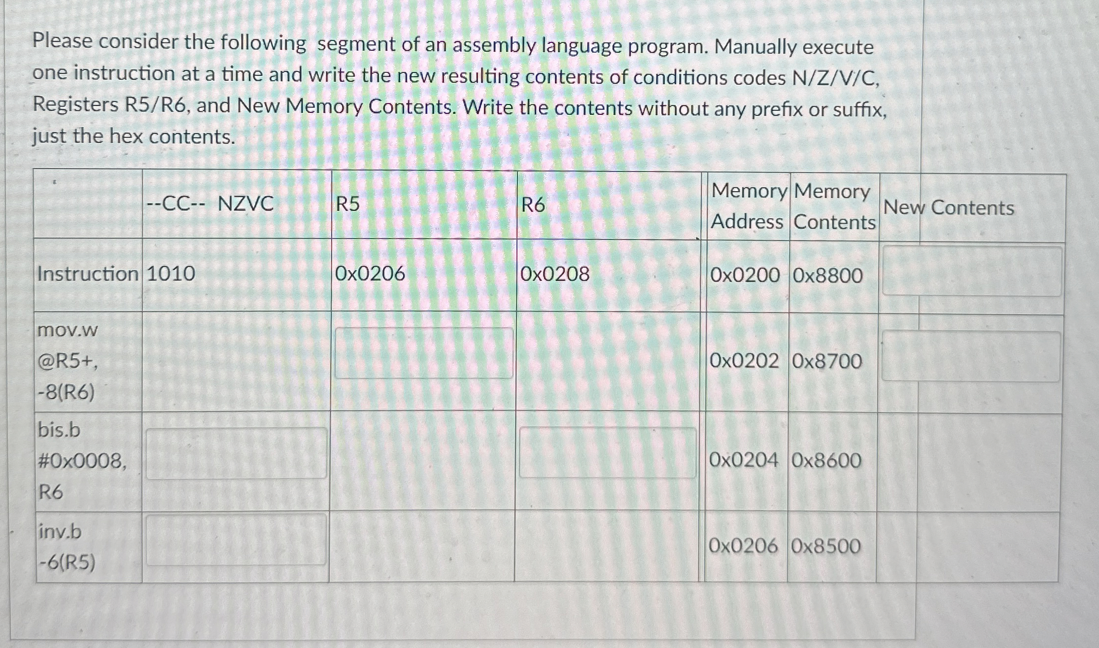 Solved Please consider the following segment of an assembly | Chegg.com