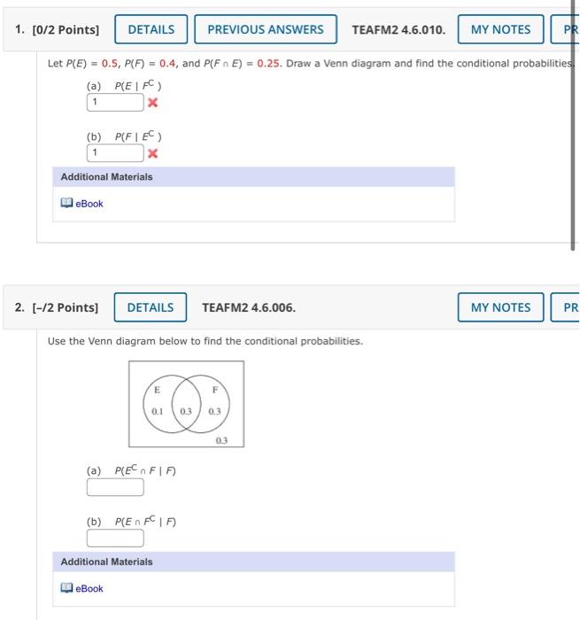 Solved Let P(E)=0.5,P(F)=0.4, and P(F∩E)=0.25. Draw a Venn | Chegg.com