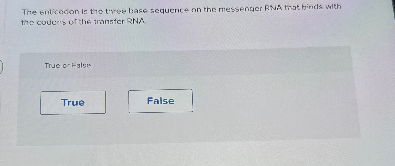 Solved The anticodon is the three base sequence on the | Chegg.com