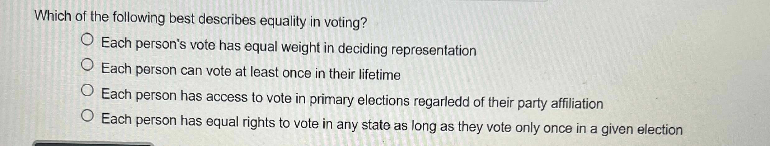 Solved Which of the following best describes equality in | Chegg.com
