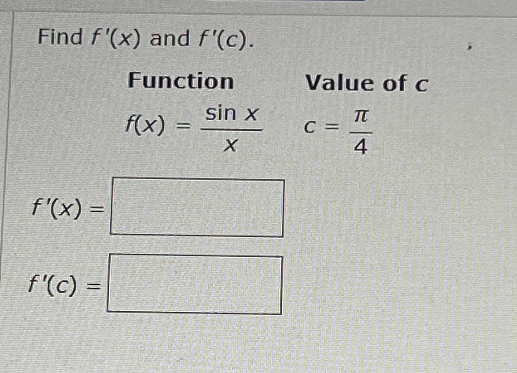 Solved Find F X ﻿and F C Function Value Of