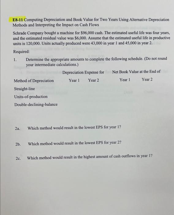 Solved E8-11 Computing Depreciation and Book Value for Two | Chegg.com