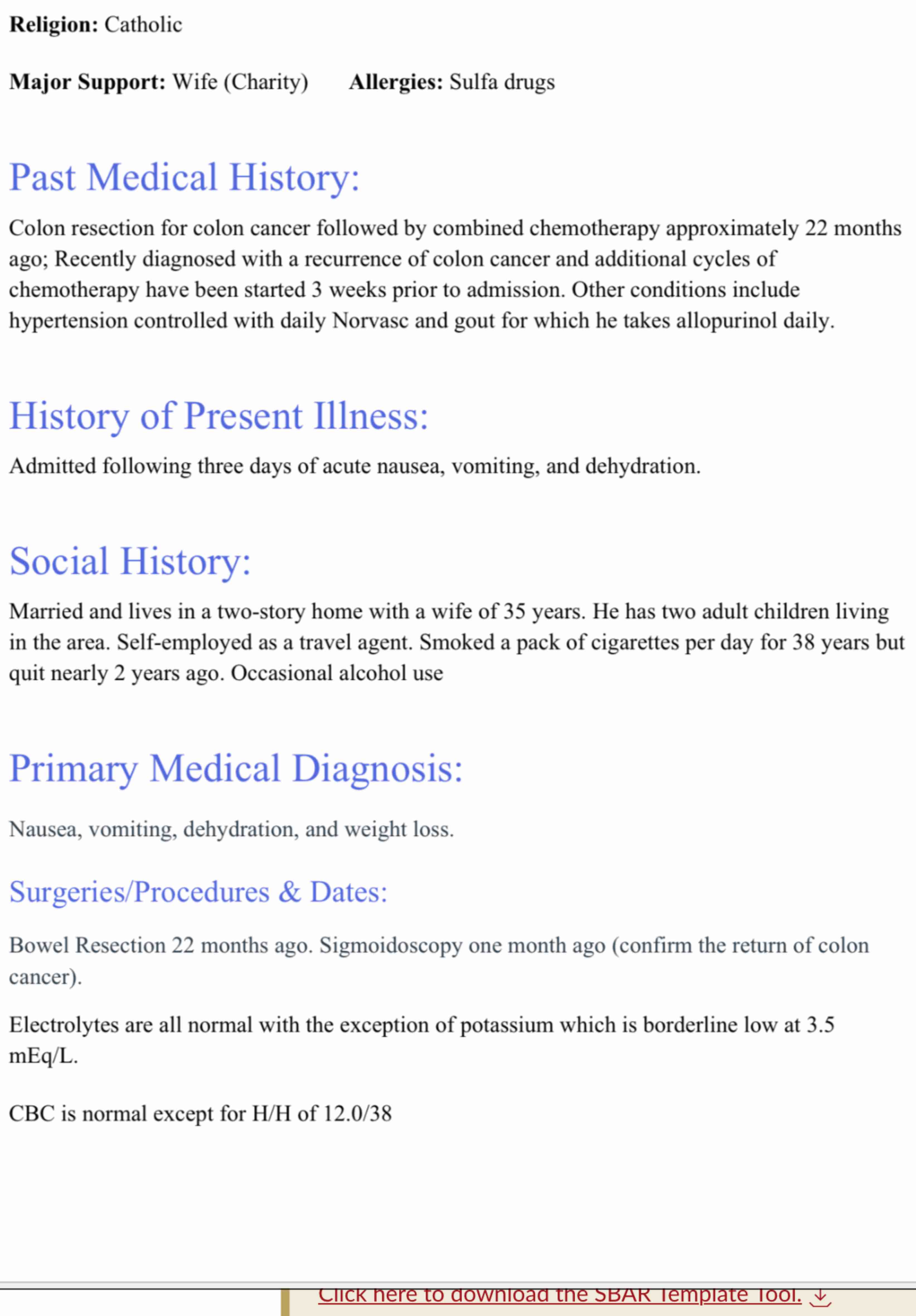 Compose an SBAR Report Review the provided case study | Chegg.com
