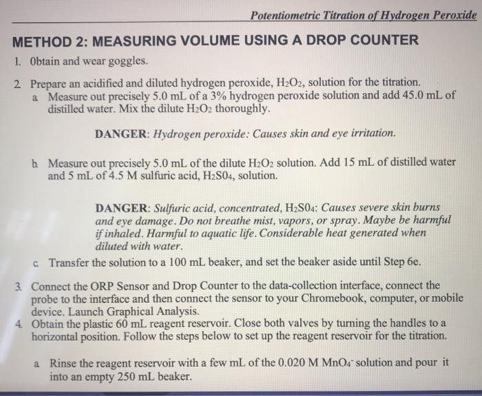 Solved Potentiometric Titration of Hydrogen peroxide One | Chegg.com