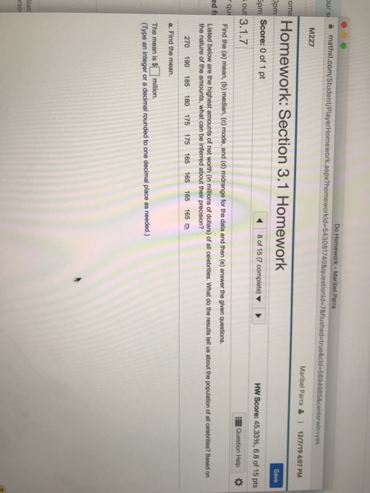 Solved Do Homework - Maribel Parra mathxl.com/Student/Player | Chegg.com
