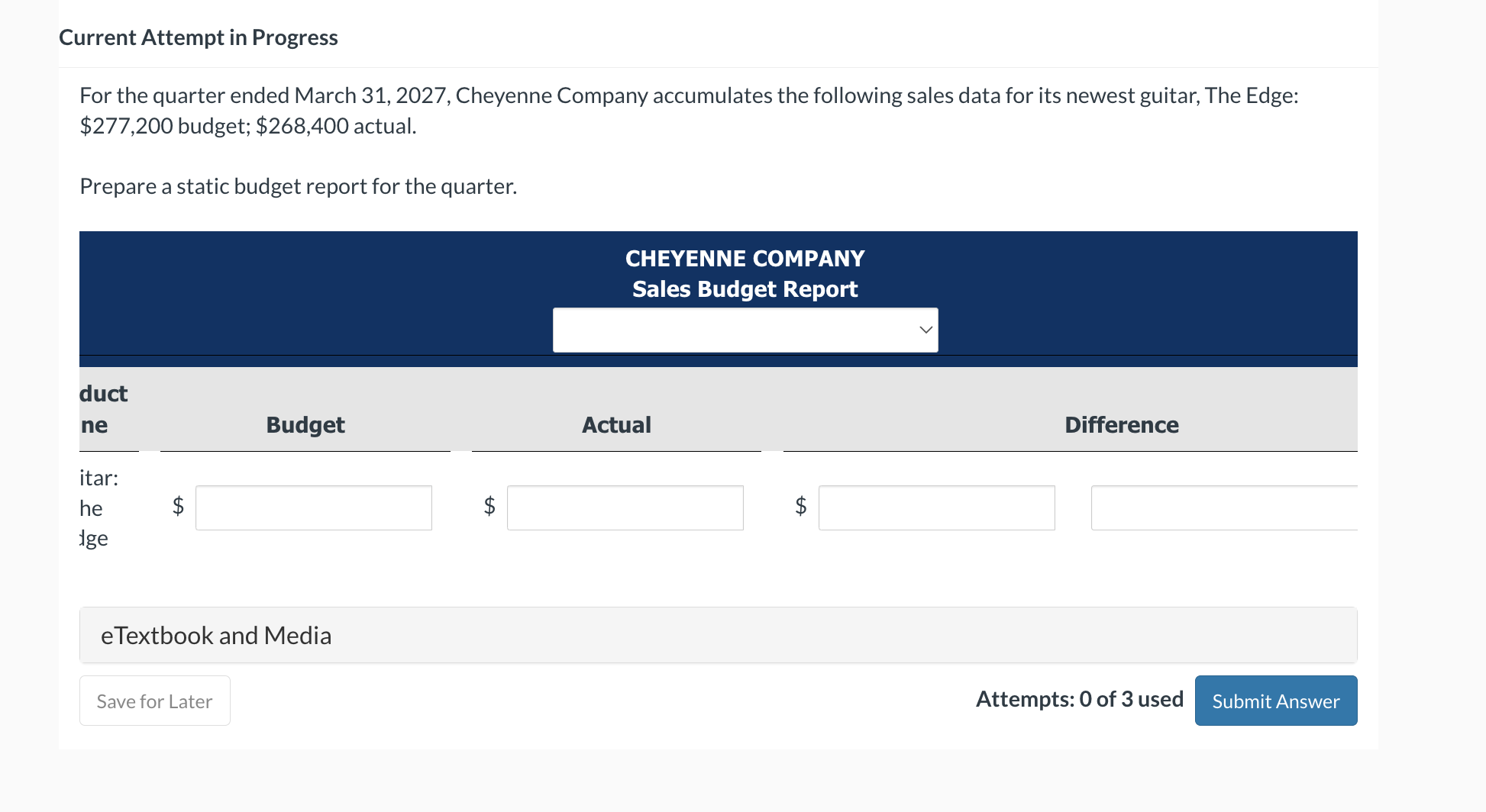 Solved Current Attempt in Progress For the quarter ended | Chegg.com