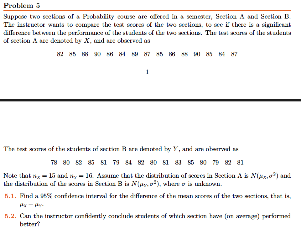 Solved Problem 5Suppose two sections of a Probability course | Chegg.com