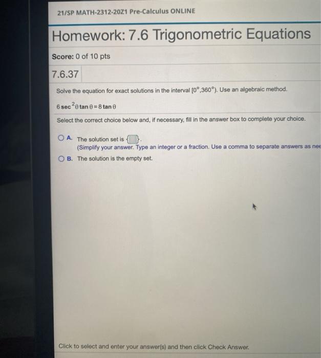 Solved 21/SP MATH-2312-2021 Pre-Calculus ONLINE Homework: | Chegg.com
