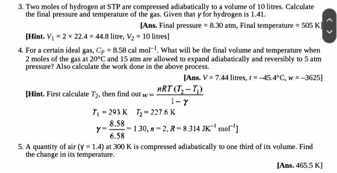 Solved 3. Two moles of hydrogen at STP are compressed | Chegg.com