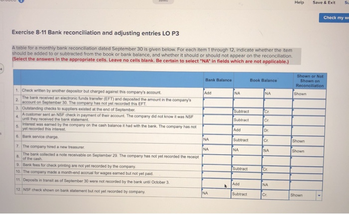 Solved Help Save & Exit SL Check my w Exercise 8-11 Bank | Chegg.com