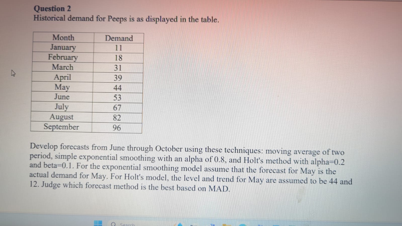 Solved Historical demand for Peeps is as displayed in the | Chegg.com