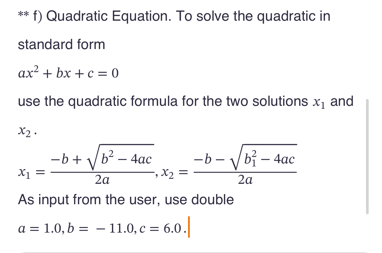 Solved Quadratic Equation. To solve the quadratic instandard | Chegg.com