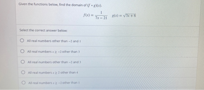 Solved Given the functions below, find the domain of | Chegg.com