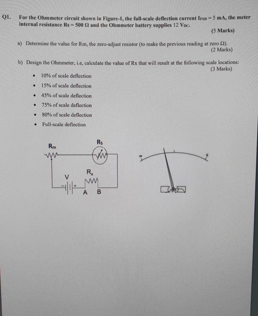 Solved Q1. For the Ohmmeter circuit shown in Figure-1, the | Chegg.com