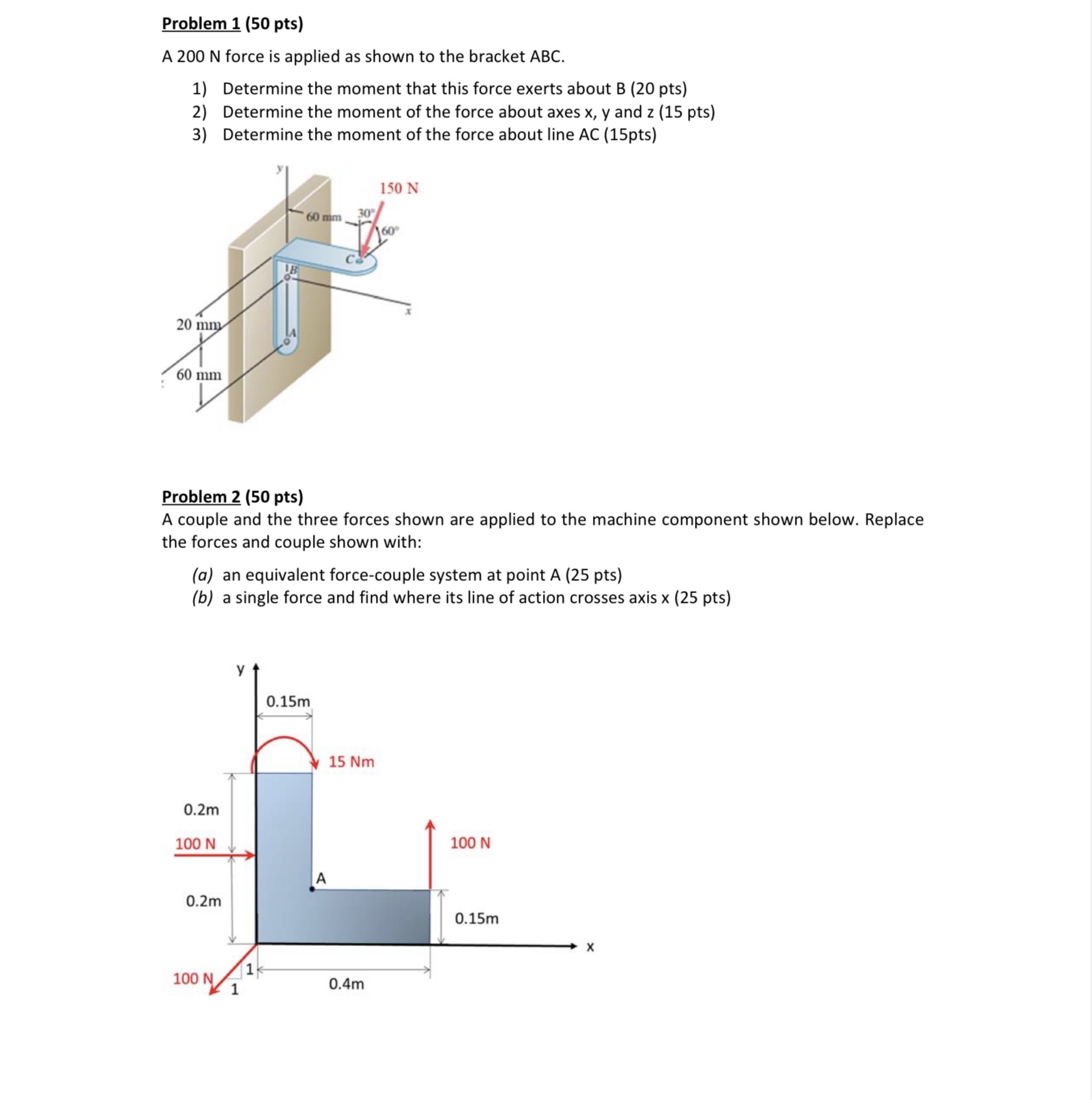 Solved Problem 1 (50 ﻿pts)A 200 ﻿N force is applied as shown | Chegg.com