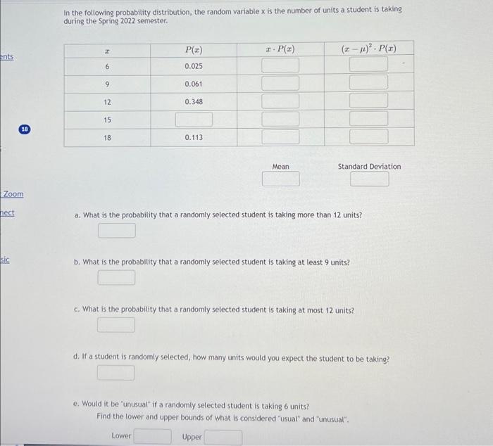 Solved In the following probability distribution, the random | Chegg.com