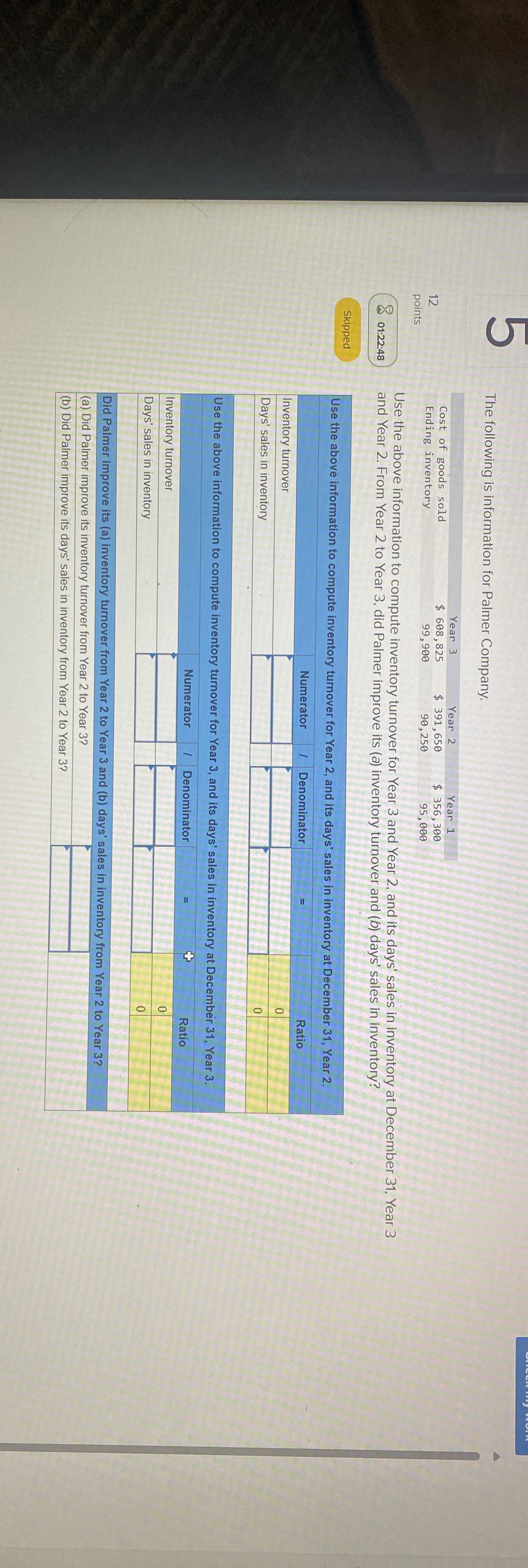 Solved 5The following is information for Palmer | Chegg.com