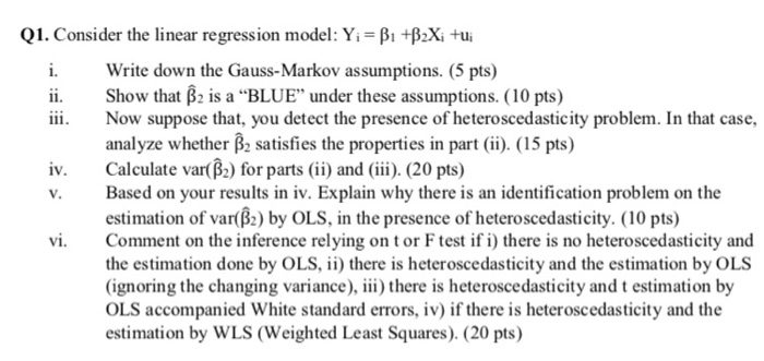 Solved Q1. Consider the linear regression model: Yi Bi +B2Xi | Chegg.com