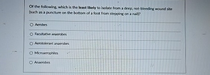 Solved Or the following, which is the least Rety to isolate | Chegg.com