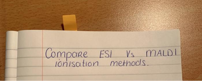 Solved Compare ESI Vs MALDI jonisation methods. | Chegg.com