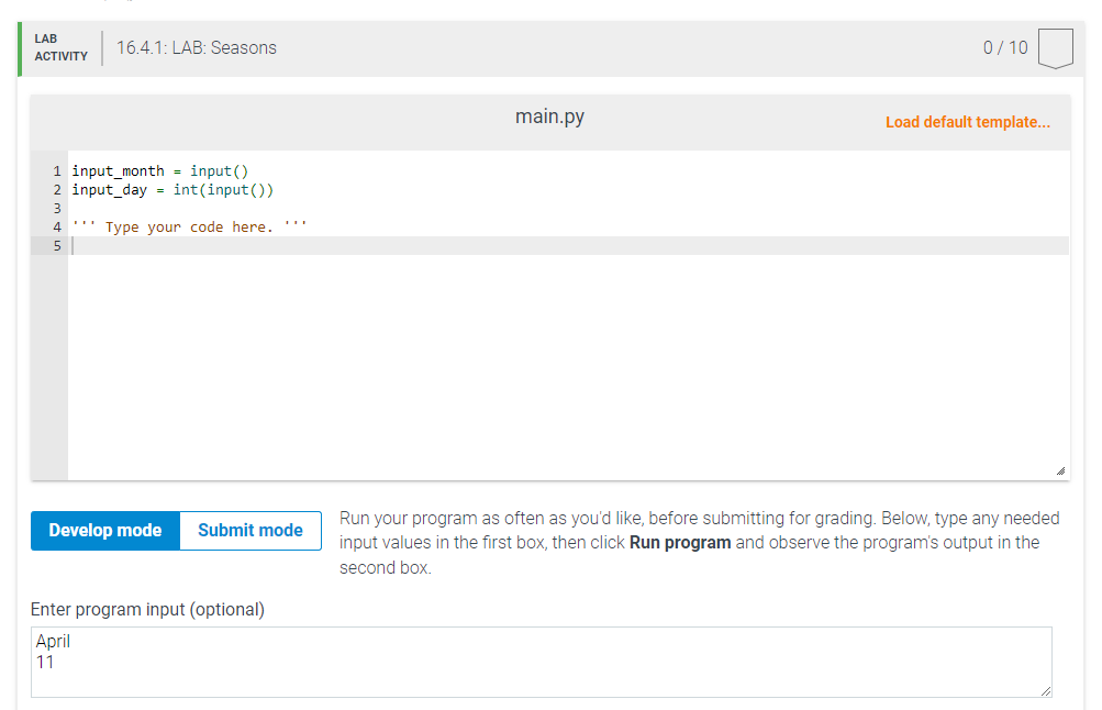 Solved 16.4 ﻿LAB: SeasonsWrite a program that takes a date | Chegg.com