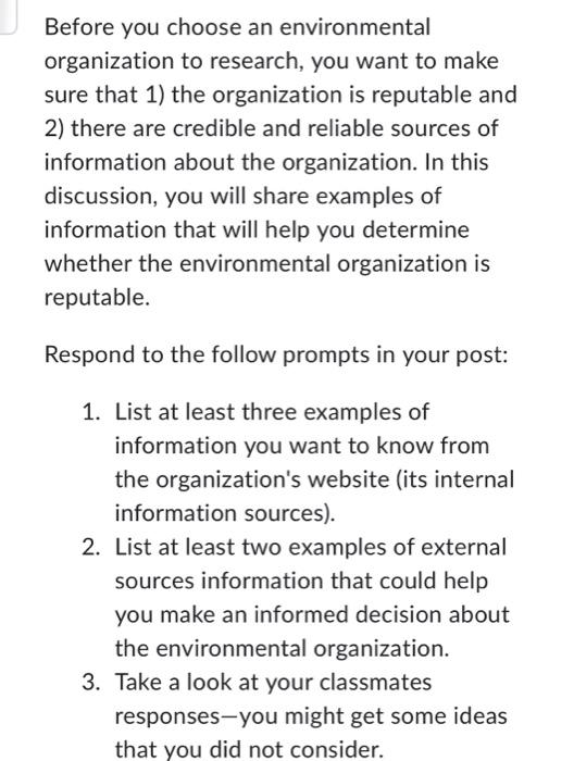 Before you choose an environmental organization to | Chegg.com