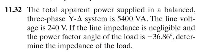 Solved 1.32 The total apparent power supplied in a balanced, | Chegg.com