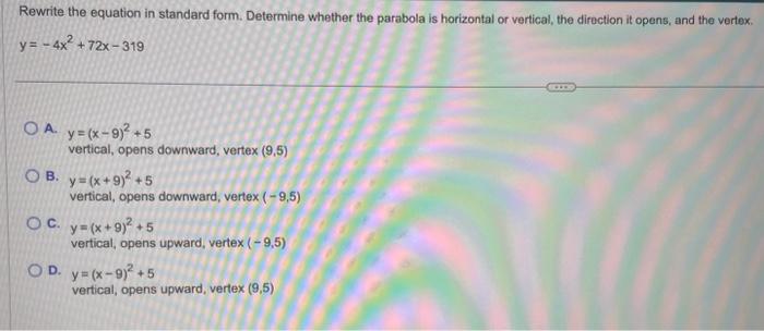 Solved Rewrite the equation in standard form. Determine | Chegg.com