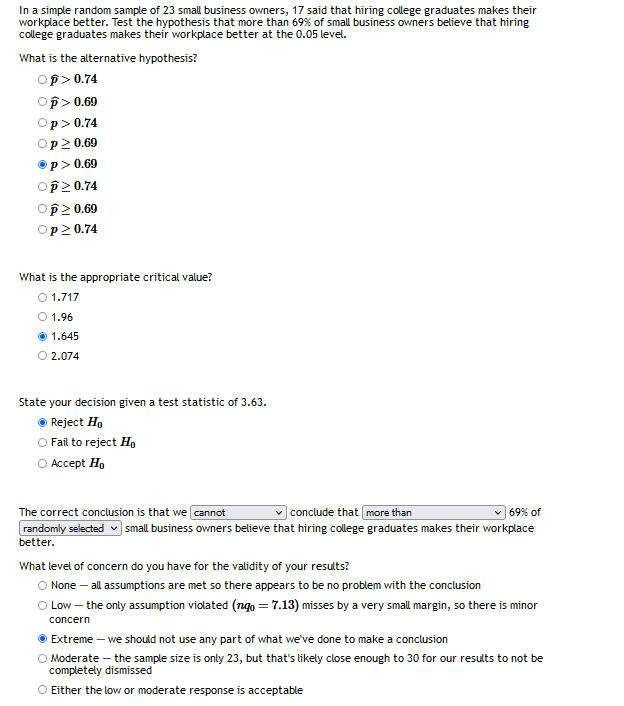 Solved In a simple random sample of 23 ﻿small business | Chegg.com