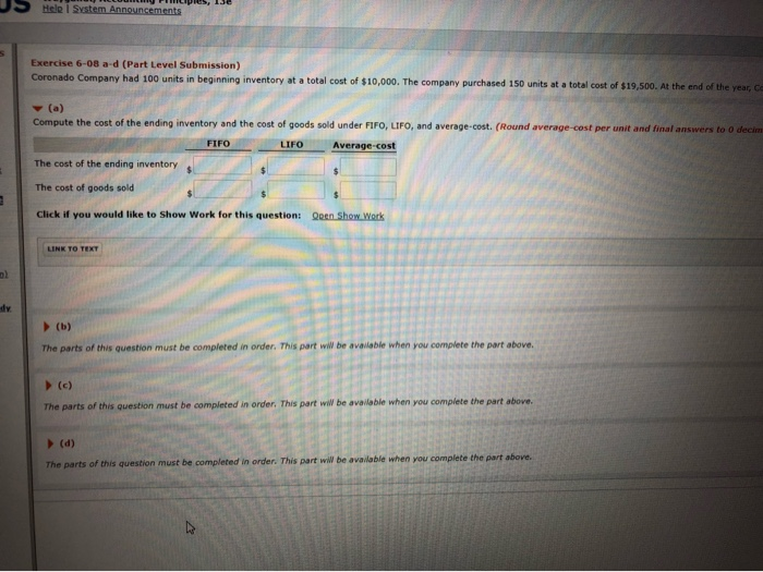 Solved Help System Announcements Exercise 6-08 a-d (Part | Chegg.com