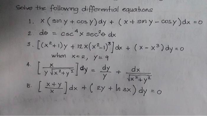 Solved Solve the following differential equations 1. * ( sin | Chegg.com