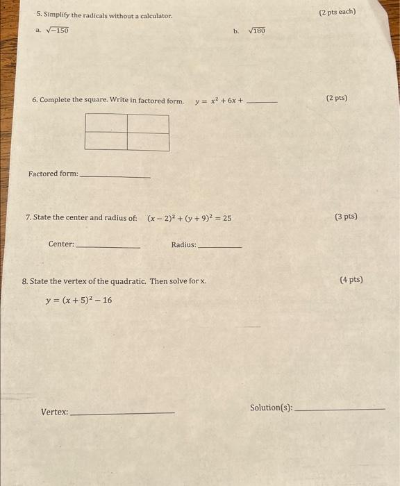 Solved 5. Simplify the radicals without a calculator. (2pts | Chegg.com