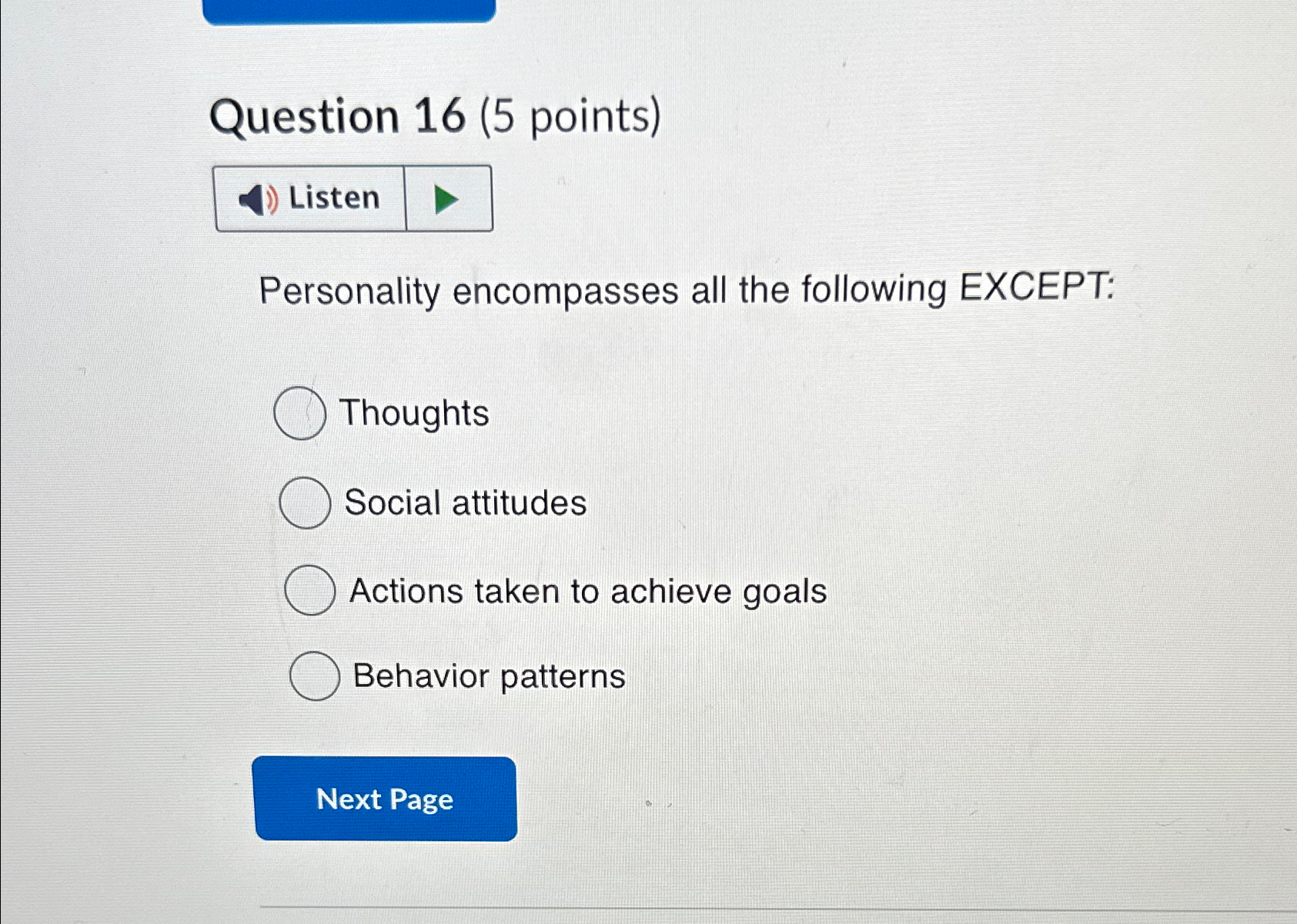 Solved Question 16 (5 ﻿points)Personality encompasses all | Chegg.com