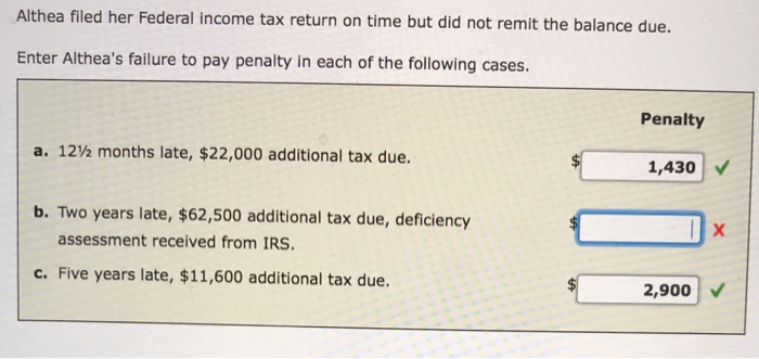 Solved Althea filed her Federal income tax return on time | Chegg.com