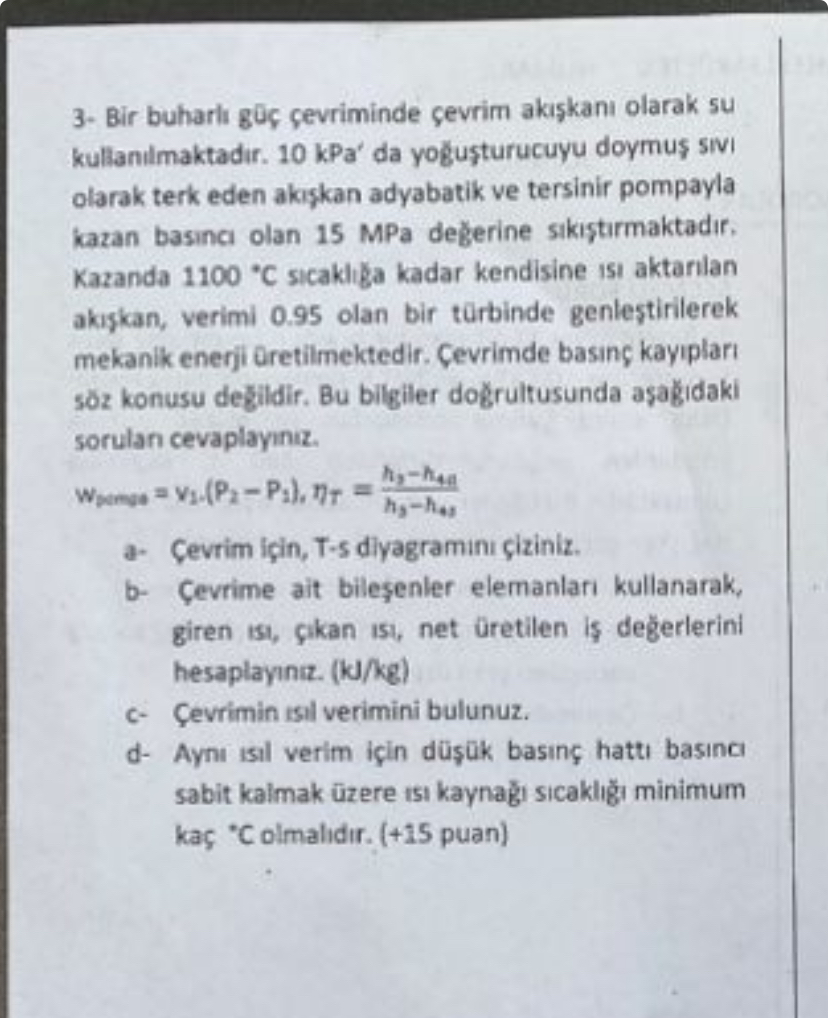 3 ﻿bir Buharlı ﻿güç ﻿gevriminde Cevrim Akıskanı