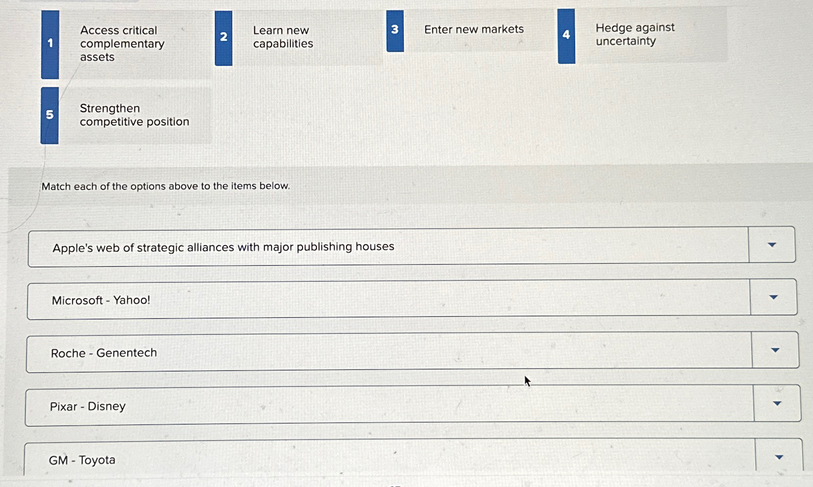 Solved Access critical complementary assets2Learn new3Enter | Chegg.com
