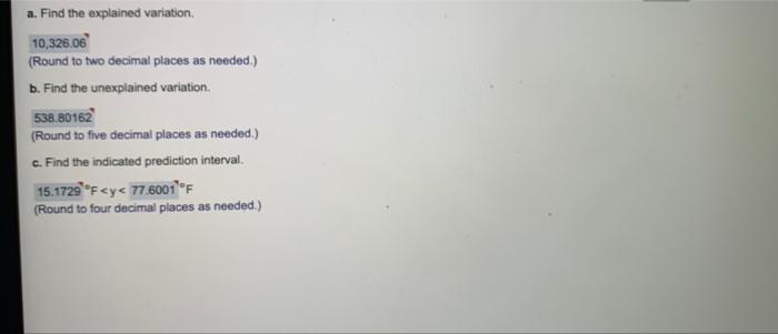 Solved a. Find the explained variation. 10,326.06 (Round to | Chegg.com