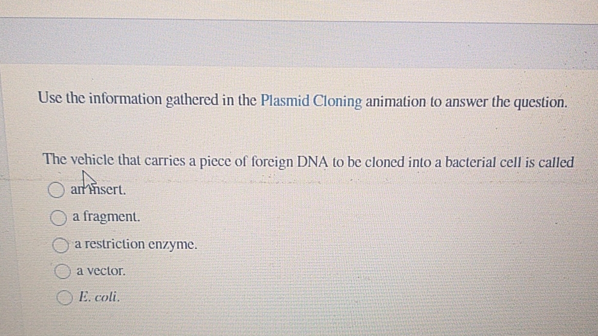Solved Use the information gathered in the Plasmid Cloning | Chegg.com