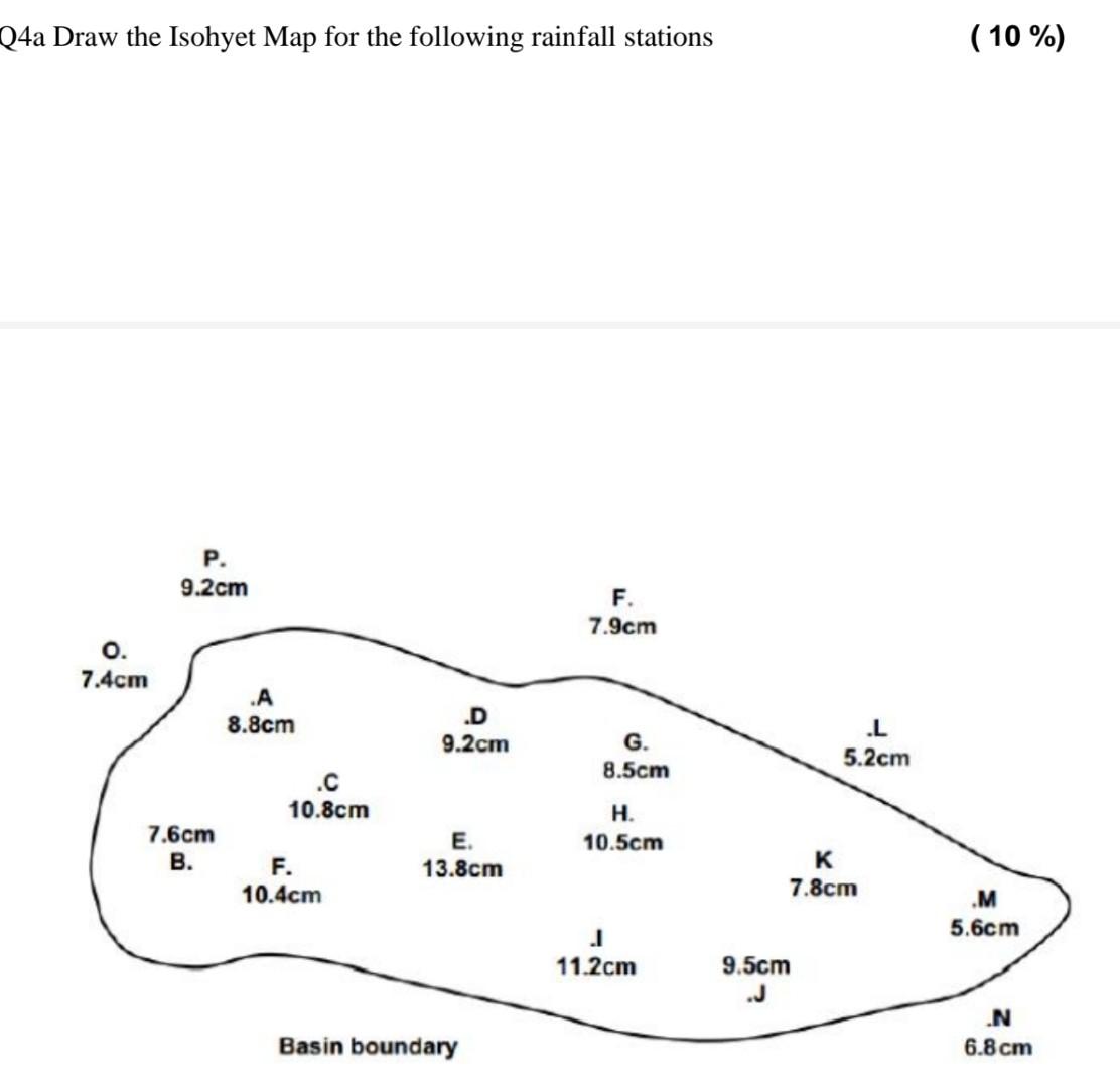 Solved Q4a Draw the Isohyet Map for the following rainfall | Chegg.com